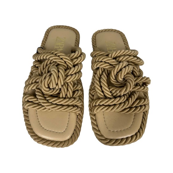 Zara | Shoes | Zara Knotted Rope Slide Sandals 65 37 New Tan Neutral ...